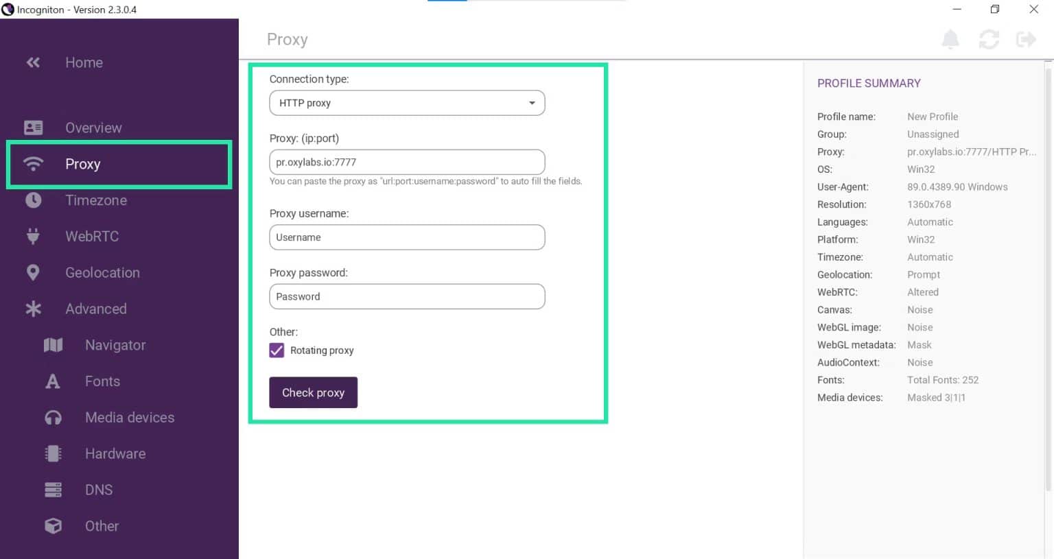 Step by Step Proxy Settings in Incognition - Stupid Proxy