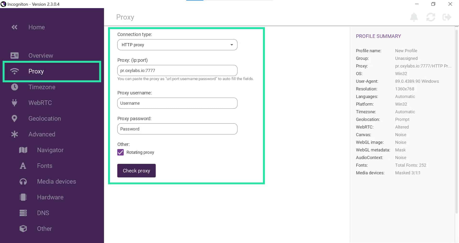 Step by Step Proxy Settings in Incognition - Stupid Proxy